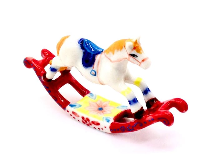 Miniature Ceramic Rocking Horse Chair Child Room Cute Little Red White ...