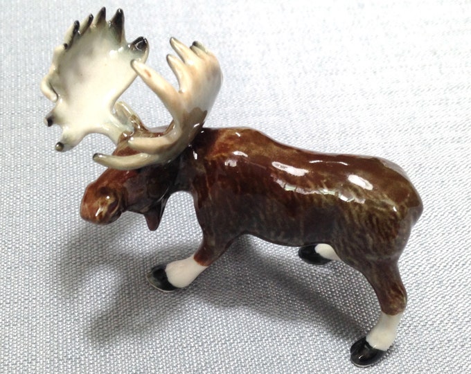 Miniature Ceramic Elk Animal Cute Little Tiny Small Moose Brown White ...