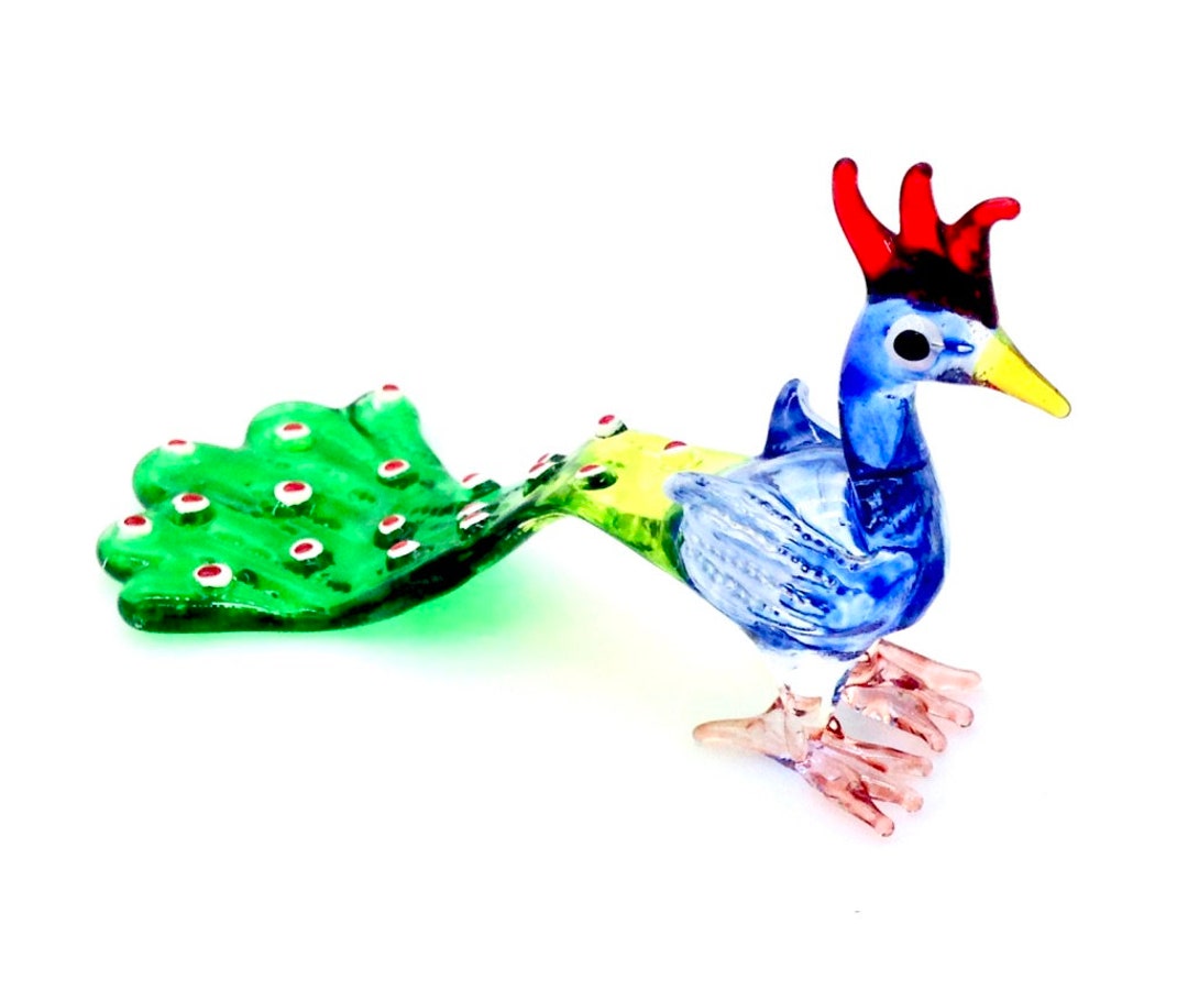 Hand Blown Glass Miniature Peacock Bird Little Animal Blue Green Red ...
