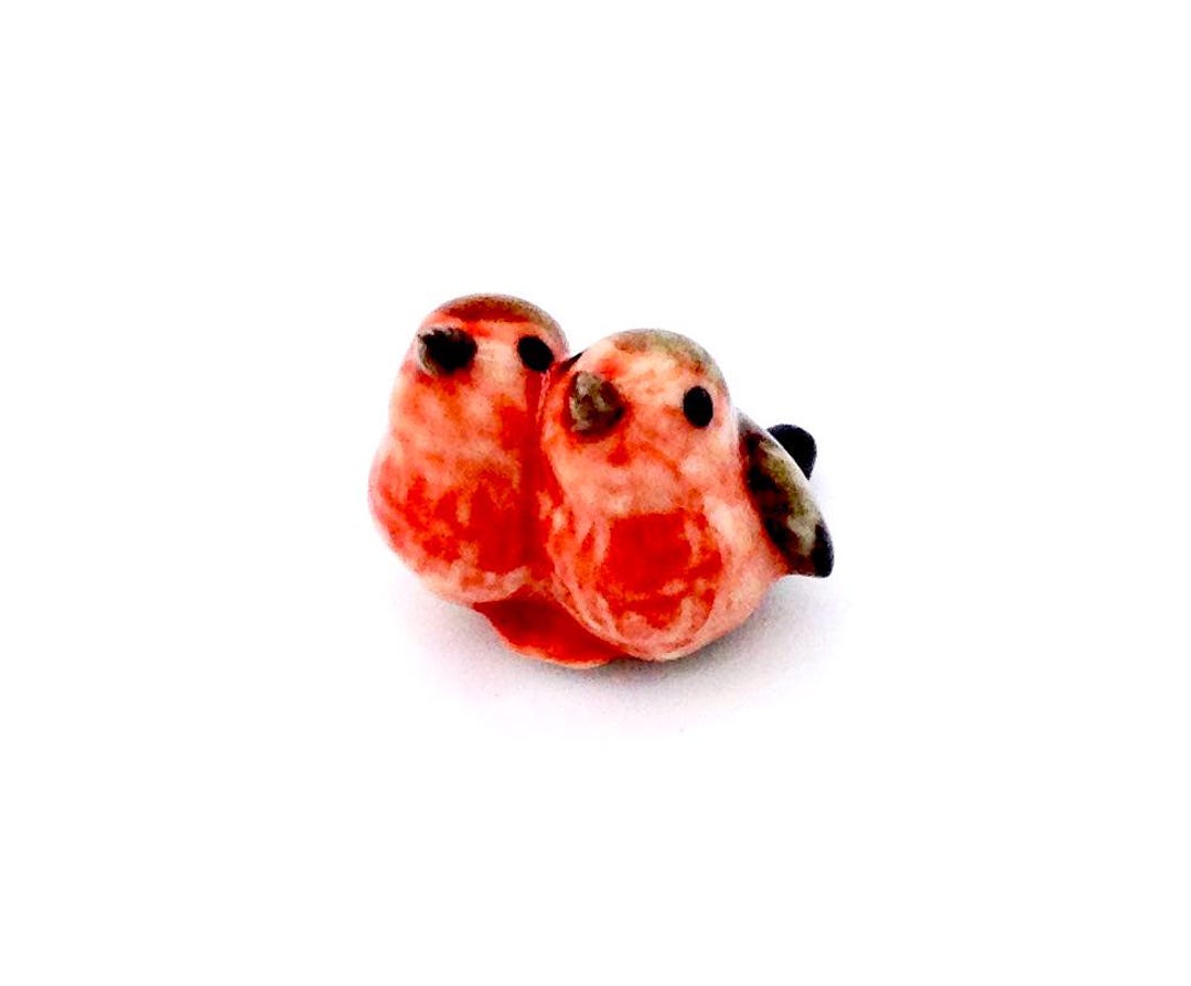 Miniature Ceramic Red Robin Birds Couple Brown Animal Little Figurine ...