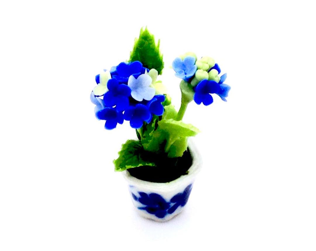 Miniature Dollhouse Artificial Flower Plant Hydrangea Blue Clay Polymer ...