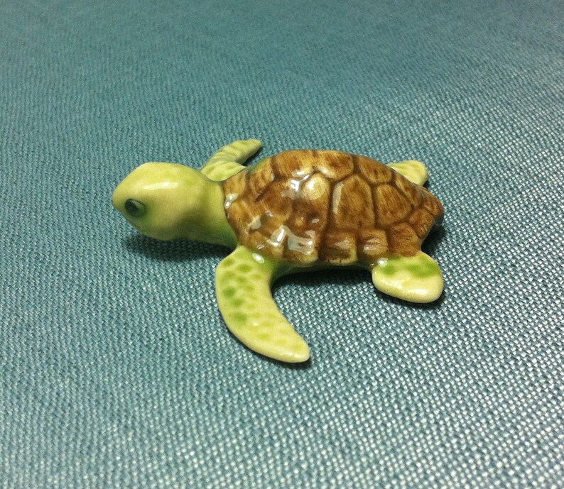 Miniature Ceramic Turtle Baby Reptile Sea Animal Little Brown Green ...