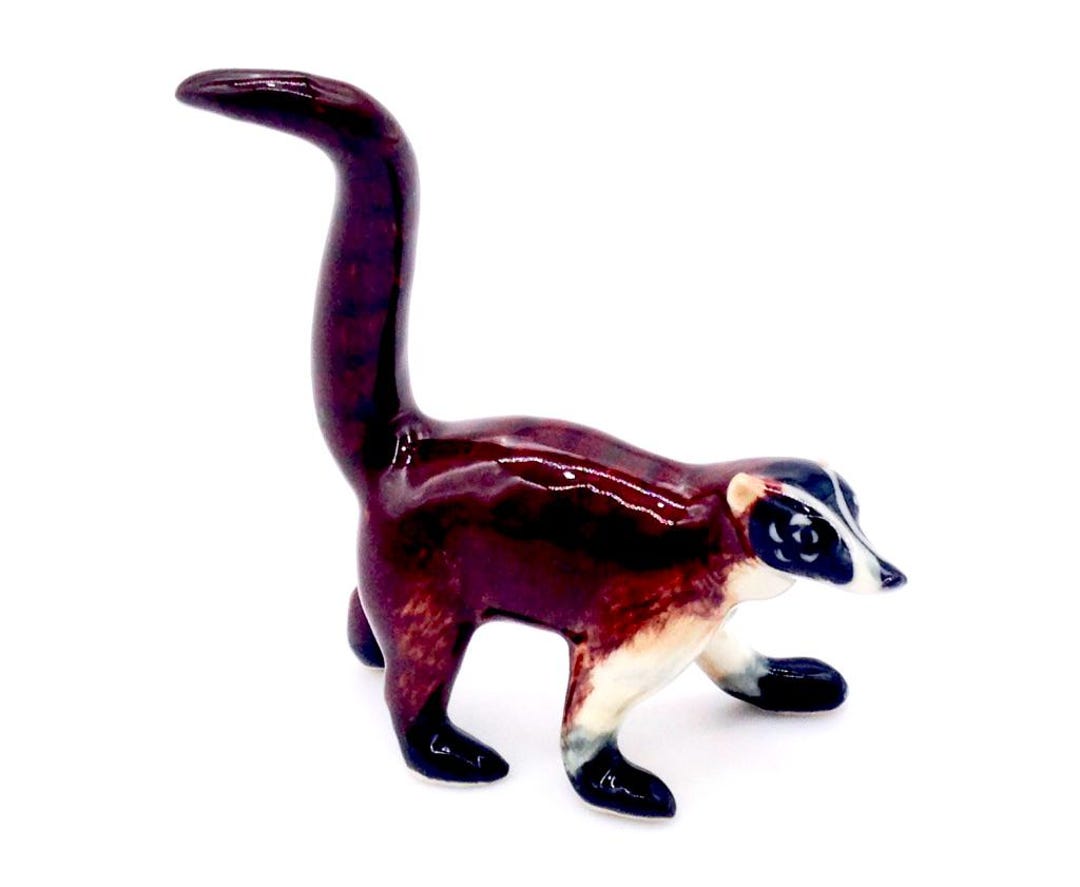 Miniature Ceramic Coati Lemur Little Walking Animal Small Brown Black ...