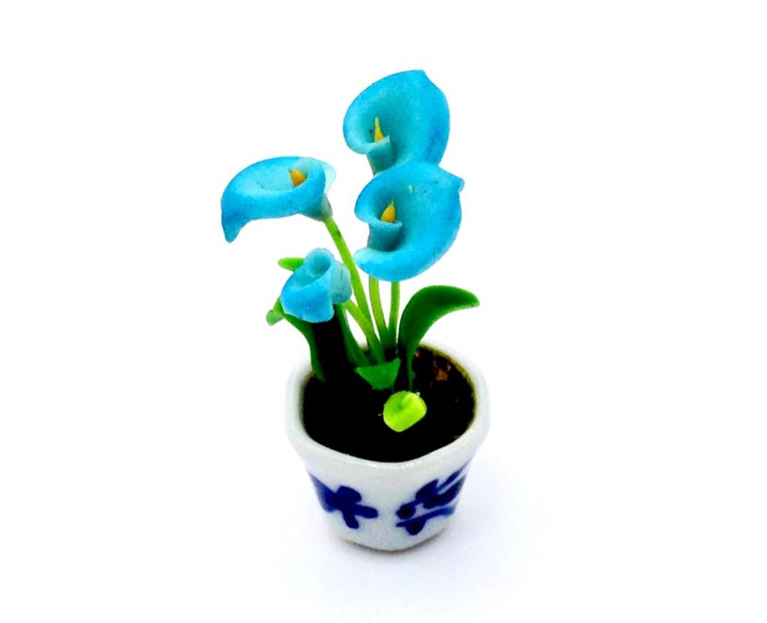 Artificial Flower Plant Calla Lily Blue Miniature Clay Polymer Fimo ...