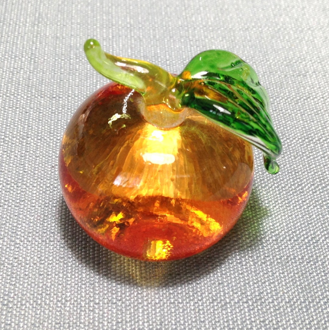 Hand Blown Glass Miniature Orange Cute Green Fruit Figurine - Etsy