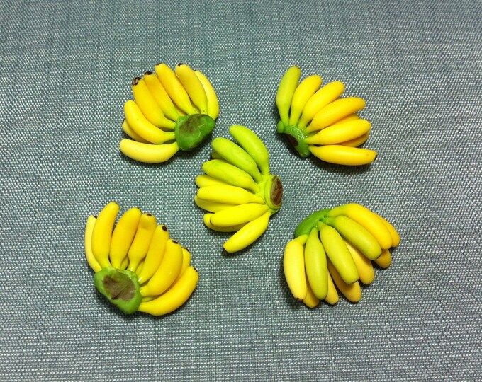 5 Miniature Dollhouse Bunches of Bananas Fruit Clay Polymer Exotic ...