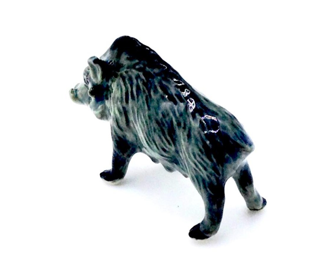 Miniature Ceramic Wild Boar Razorback Animal Little Grey Black Figurine ...