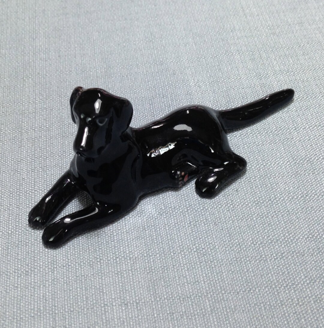Miniature Ceramic Dog Labrador Laying Animal Figurine Cute Little Black ...