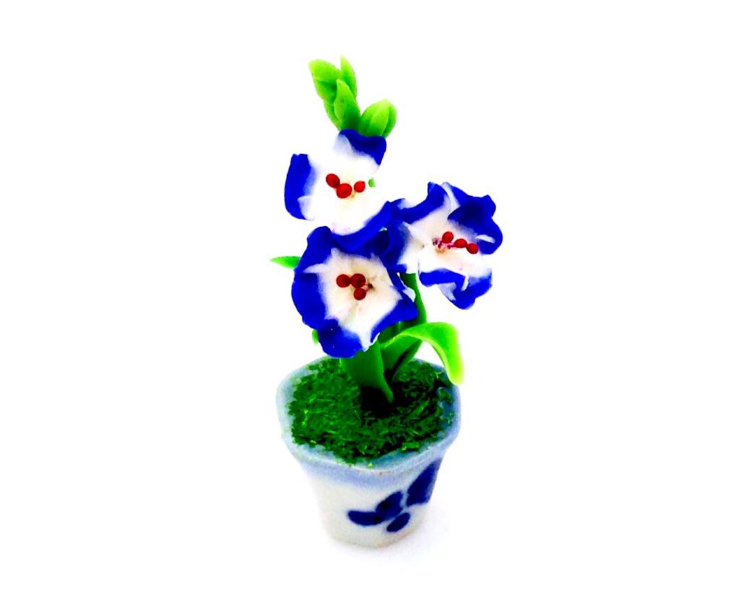 Artificial Flower Plant Hibiscus White Blue Miniature Dollhouse Clay ...