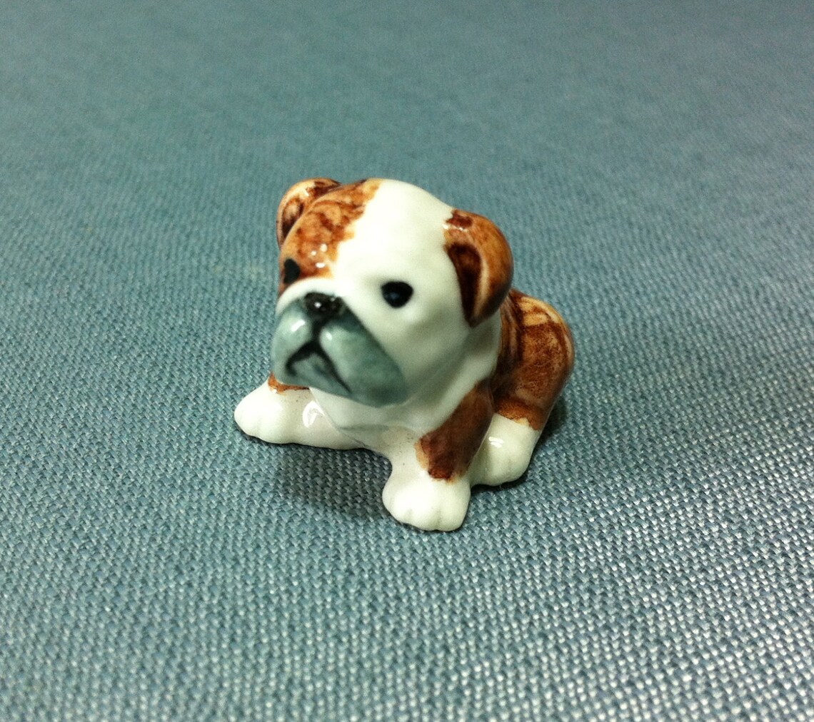 Miniature Ceramic Dog Bulldog Pet Baby Animal Cute Little Tiny | Etsy