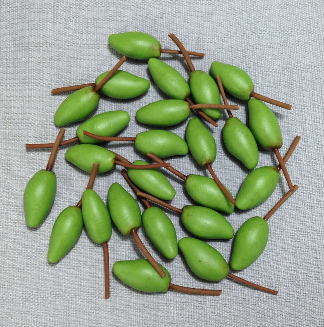 20 Miniature Dollhouse Mango Mangoes Green Brown Tiny Fruit Clay ...