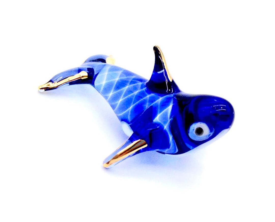 Orca Miniature Glass Killer Whale Animal Little Blue White Figurine ...