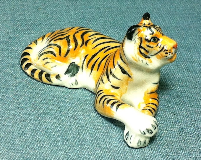 Miniature Ceramic Tiger Sitting Feline Wild Jungle Animal Cute Little ...