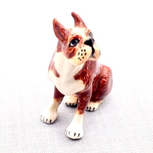 Miniature Ceramic American Boxer USA Dog Animal Little White Brown ...