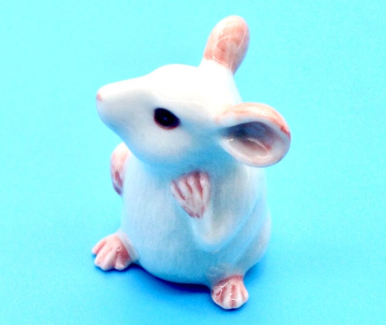 Miniature Ceramic Rat Field Mouse Mice Little Animal White Pink ...