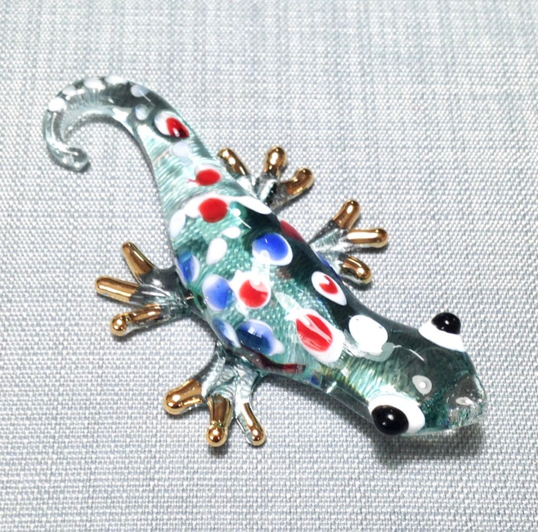 Hand Blown Glass Miniature Salamander Lizard Reptile Animal Cute Blue ...