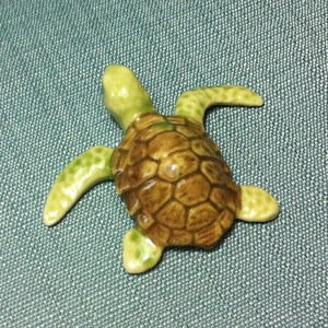 Miniature Ceramic Turtle Baby Reptile Sea Animal Little Brown Green ...