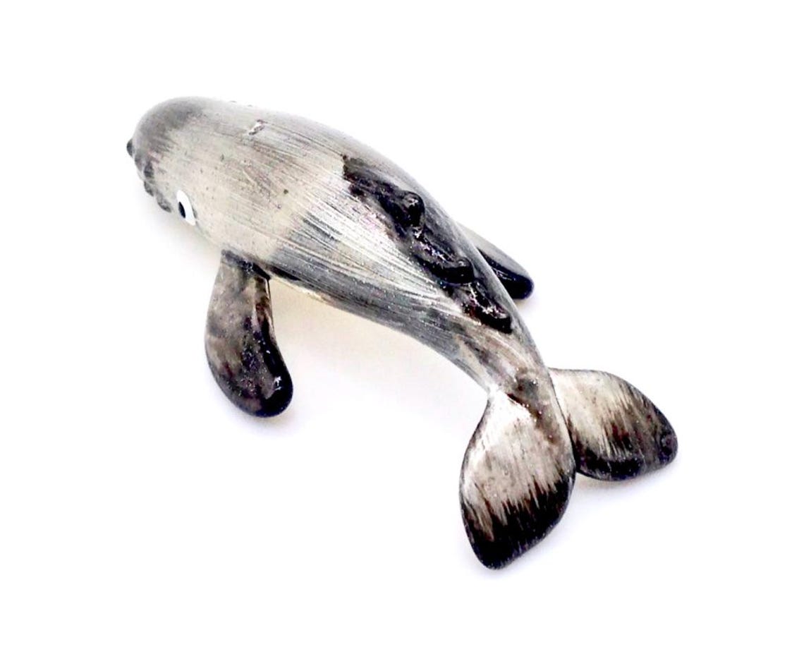 Hand Blown Glass Miniature Whale Fish Little Sea Ocean Animal Grey ...