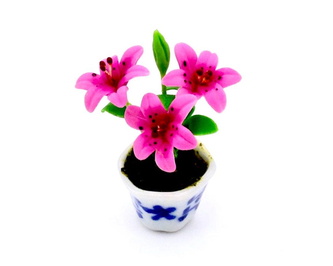 Flower Artificial Plant Lily Pink Miniature Dollhouse Clay Polymer Fimo ...