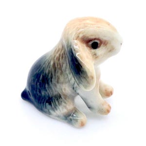 Miniature Ceramic Rabbit Bunny Animal Little Brown Black Figurine Funny ...