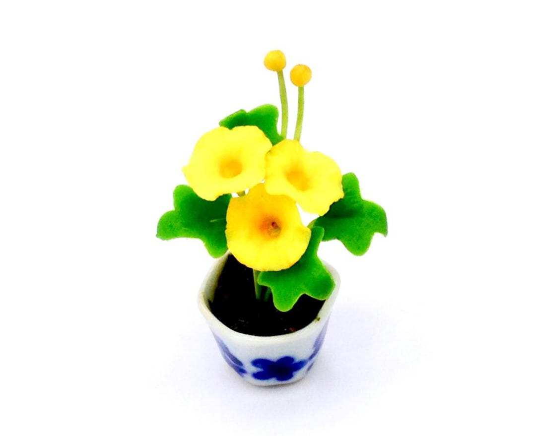 Miniature Dollhouse Artificial Flower Plant Morning Glory Yellow Clay ...
