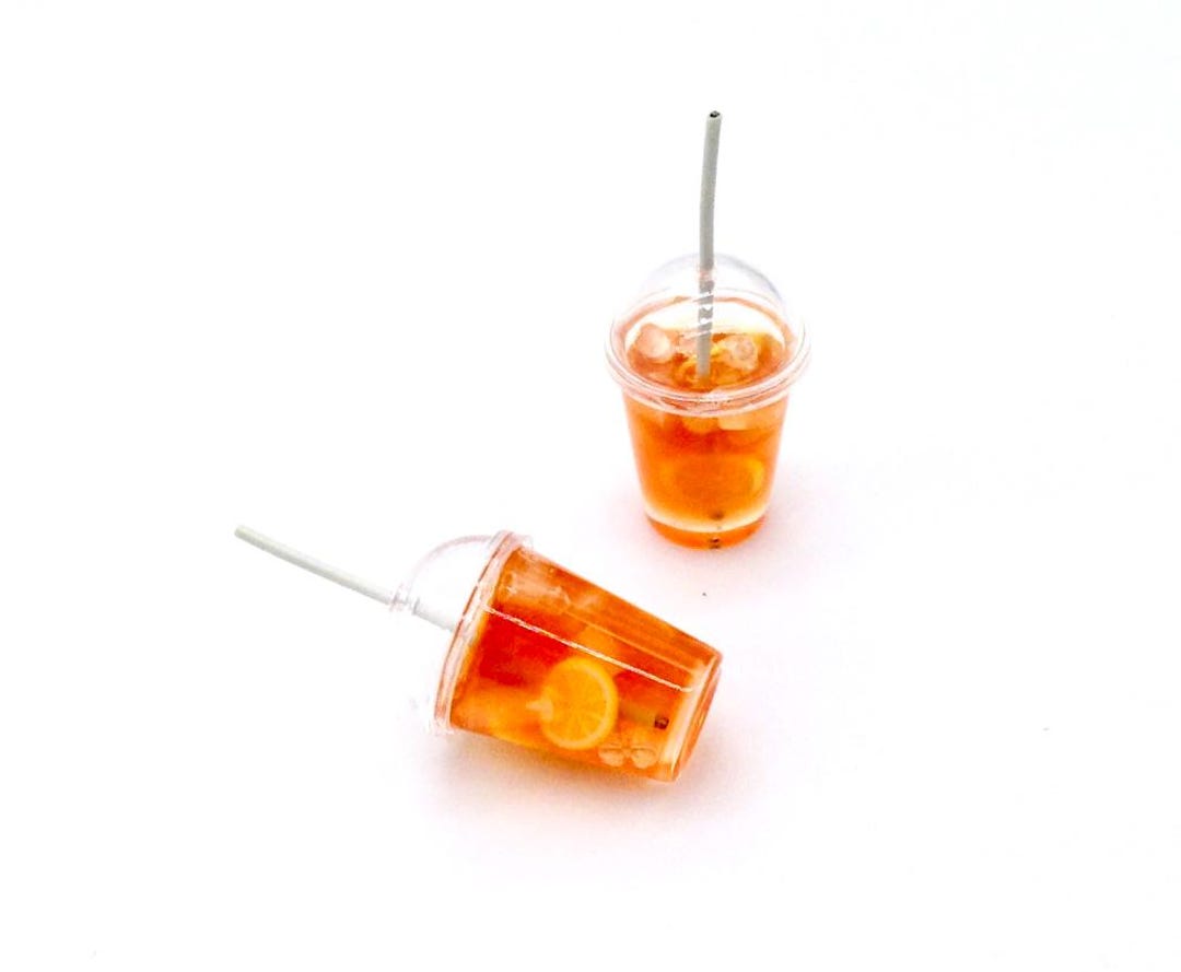2 Miniature Dollhouse Iced Lemon Tea Mugs Tiny Cups Clear Plastic Resin ...