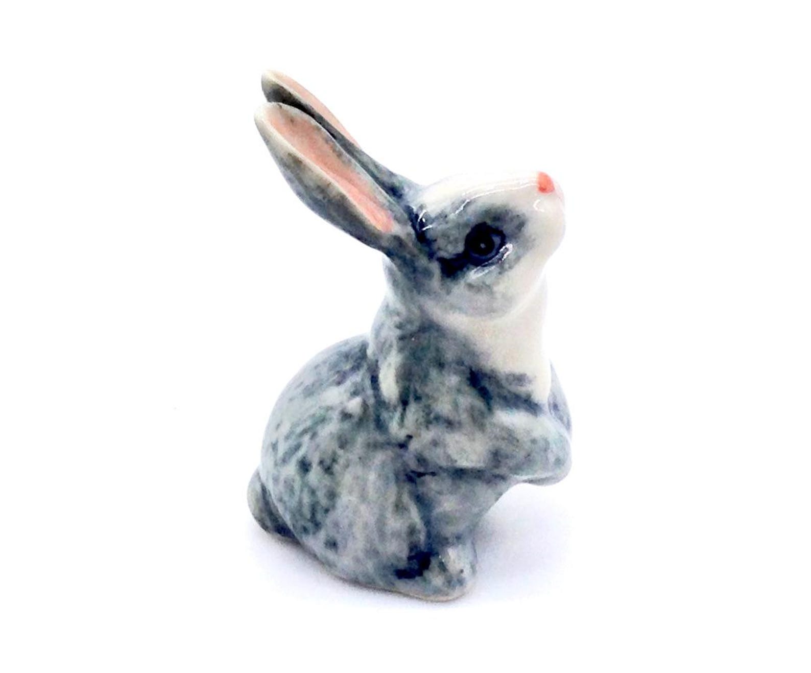 Miniature Ceramic Rabbit Bunny Standing Animal Little Grey White ...