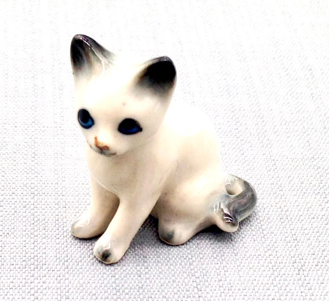 Miniature Ceramic Cat Kitty Kitten Animal Cute Little Tiny Small White ...