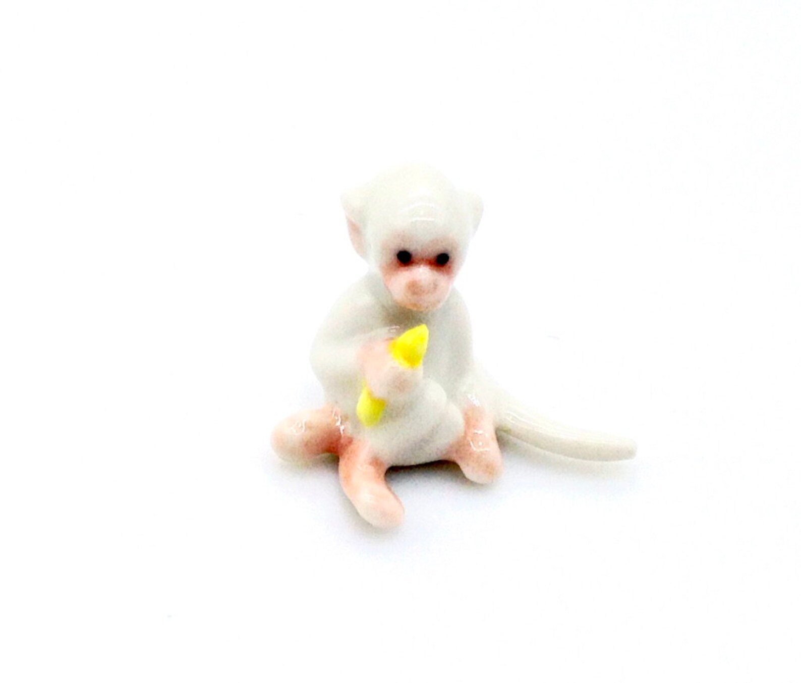 Miniature Ceramic Monkey Baboon Mini Animal Cute Little White Figurine ...