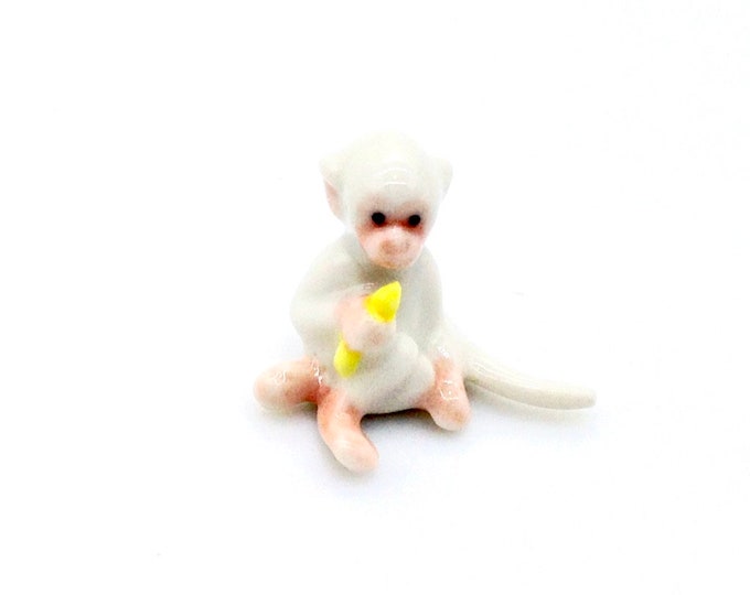 Miniature Ceramic Monkey Baboon Mini Animal Cute Little White Figurine ...
