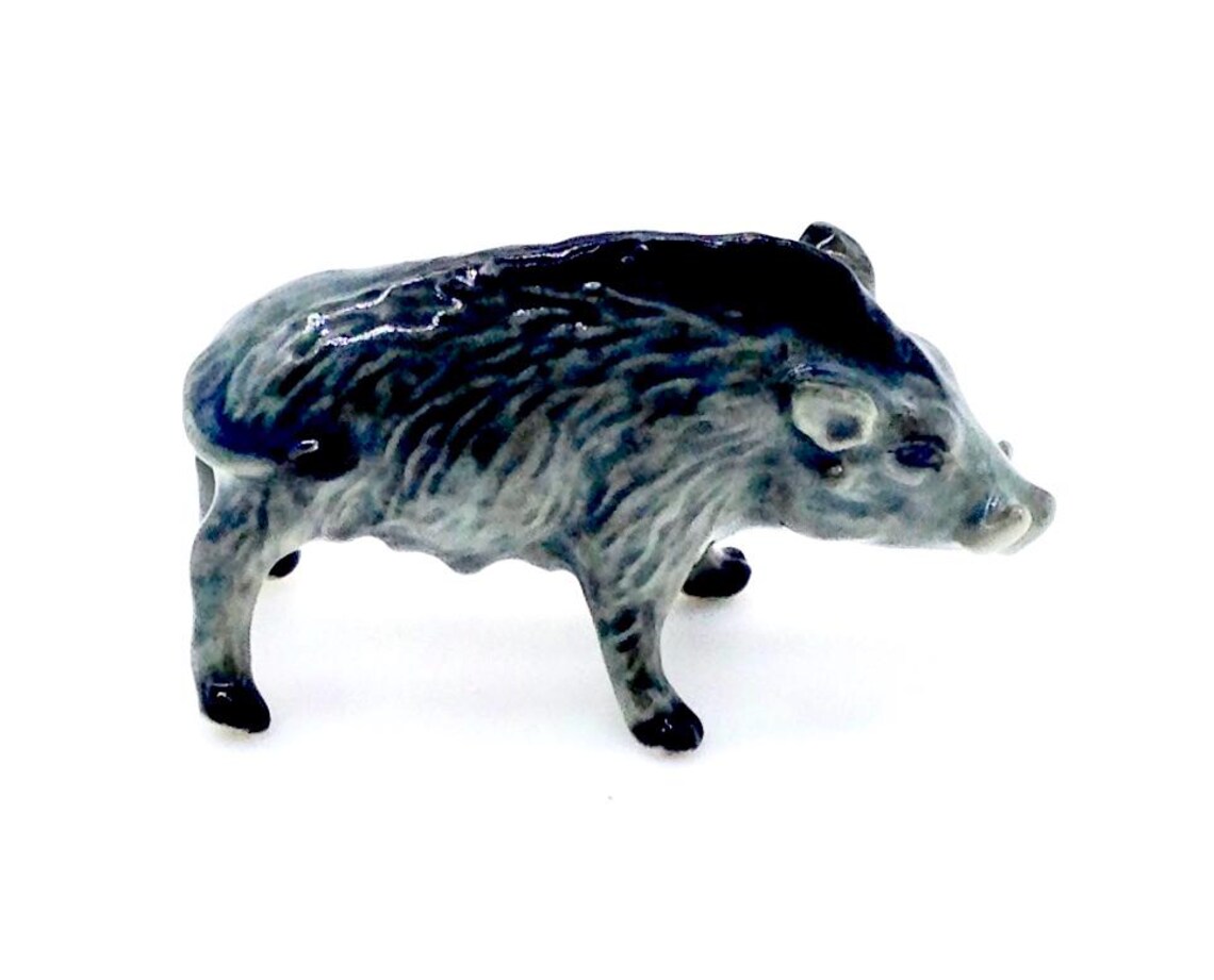 Miniature Ceramic Wild Boar Razorback Animal Little Grey Black Figurine ...