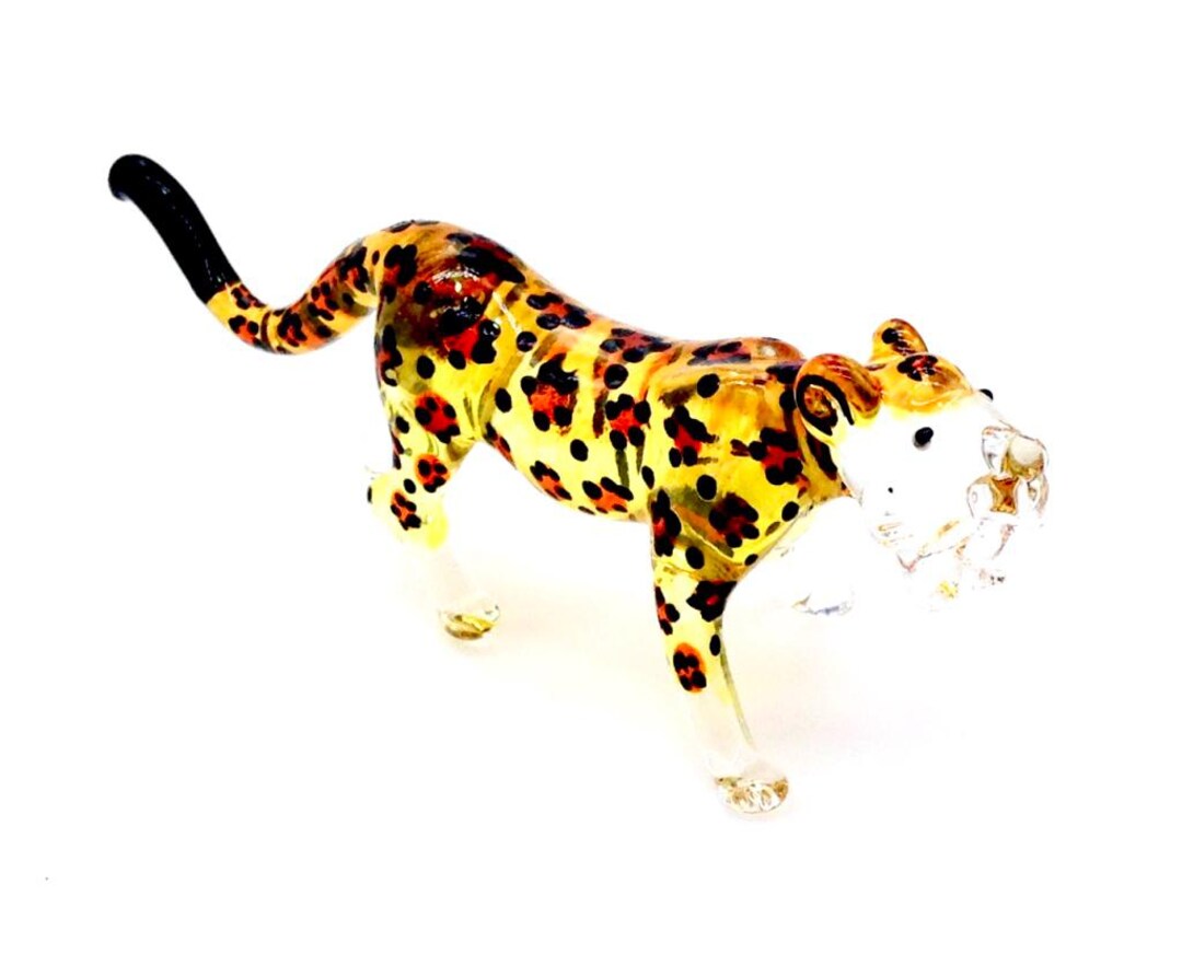 Glass Cheetah Miniature Jaguar Leopard Cute Animal Yellow Brown Black ...
