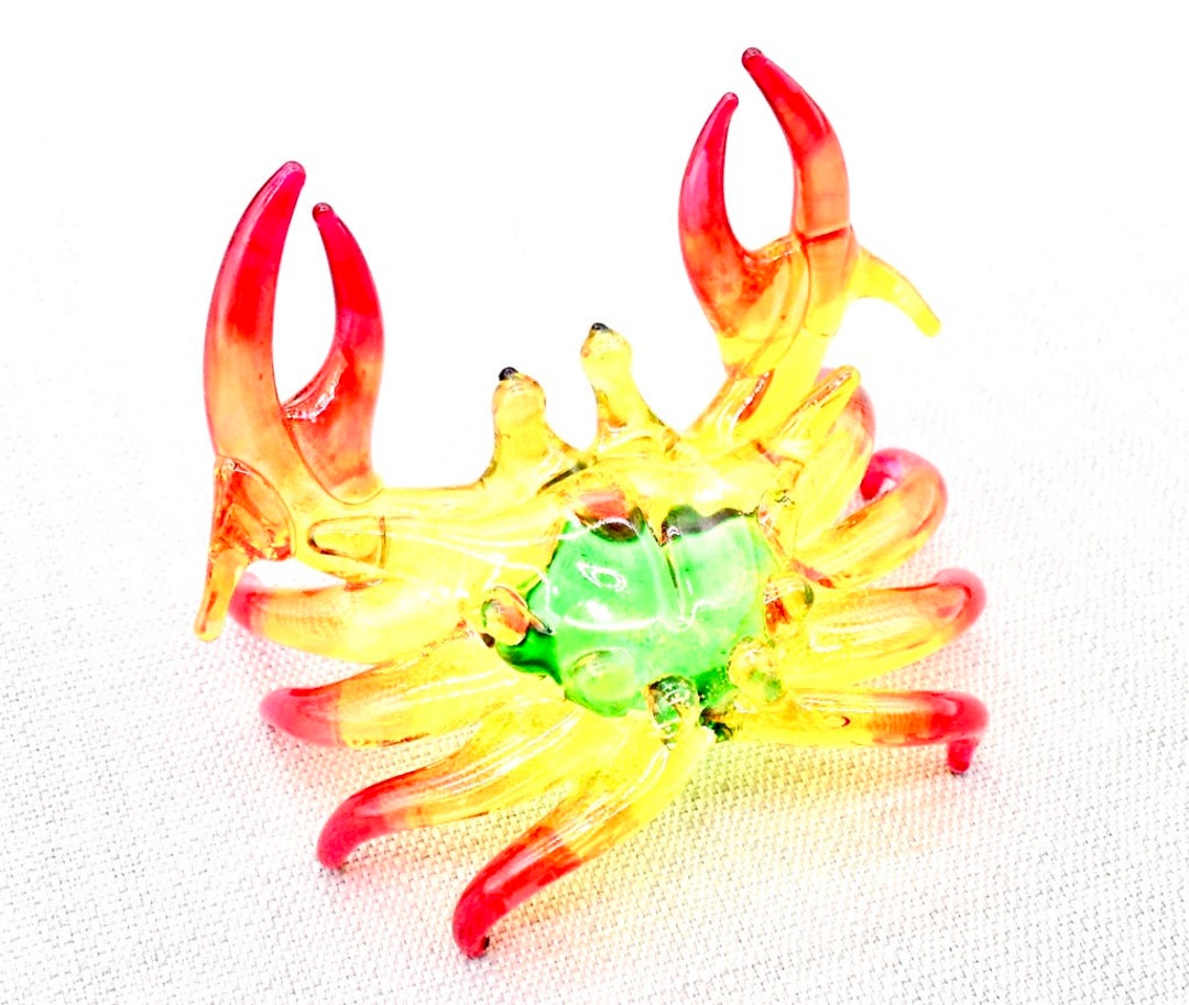 Hand Blown Miniature Glass Crab Little Sea Animal Orange Red Green ...