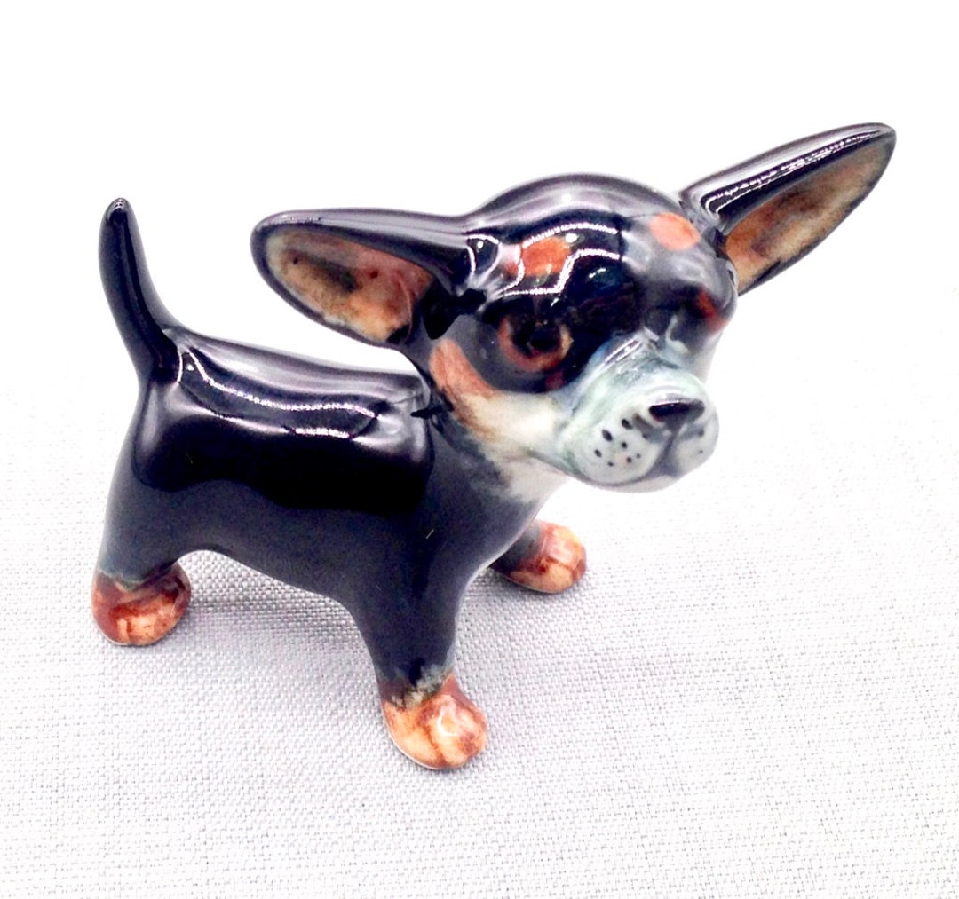 Miniature Ceramic Dog Chihuahua Standing Animal Pet Little Small Black ...