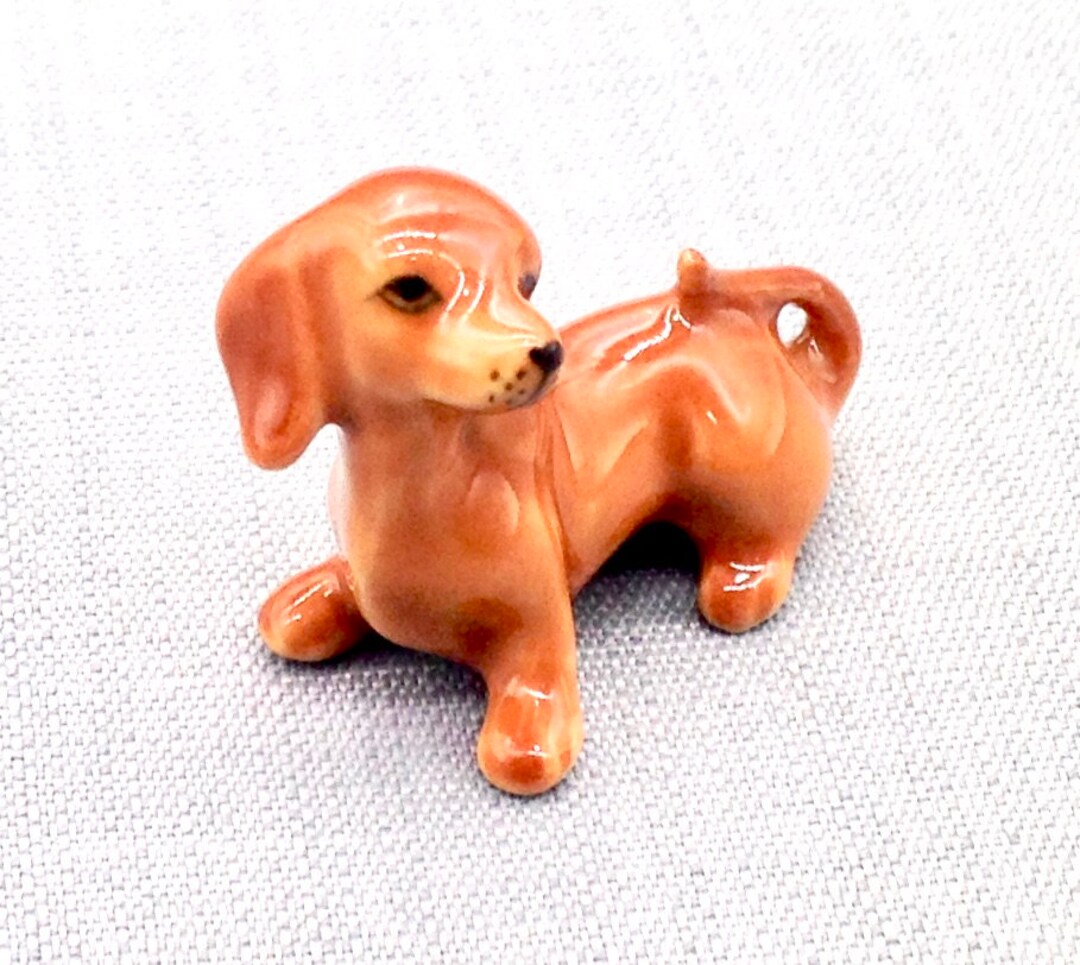 Miniature Ceramic Dog Dachshund Animal Cute Little Brown Orange ...