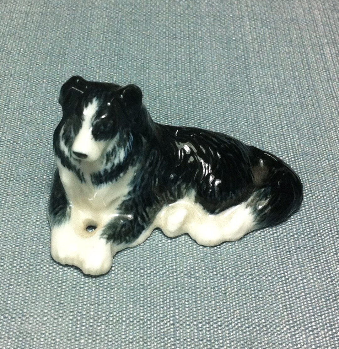 Miniature Ceramic Border Collie Dog Laying Animal Funny Cute Little ...