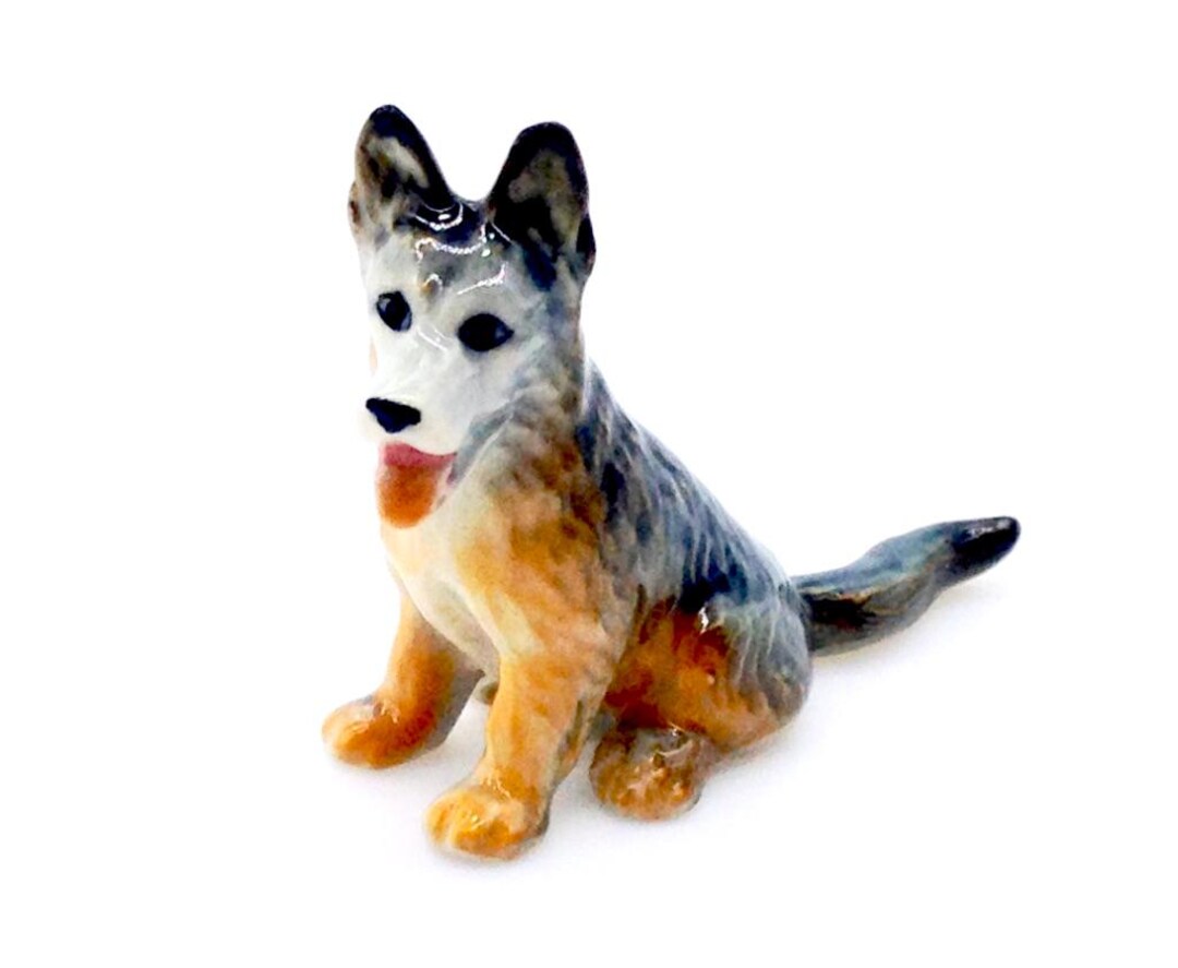 Miniature Ceramic German Shepherd Dog Animal Tiny Yellow Brown Grey ...