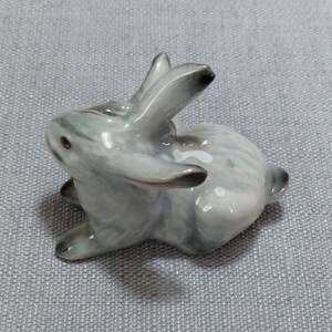 Miniature Ceramic Rabbit Family Bunny Animal Cute Little Grey Figurine ...
