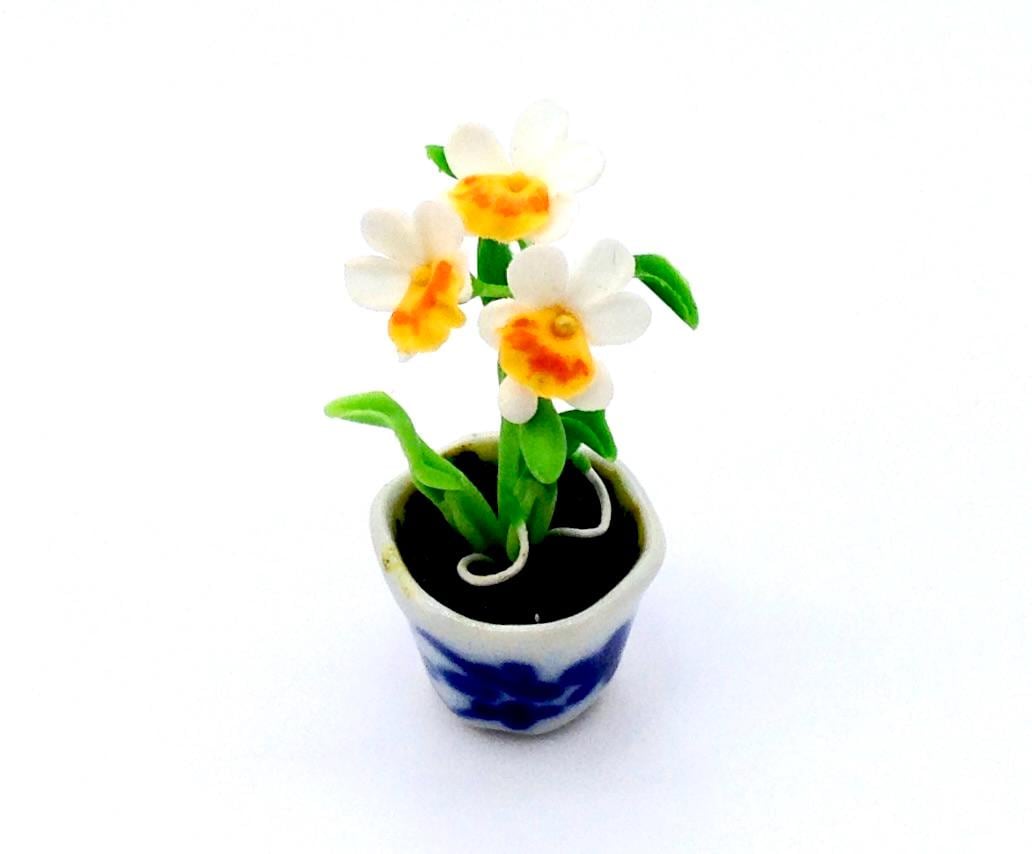 Miniature Dollhouse Flower Artificial Plant Orchid White Clay Polymer ...