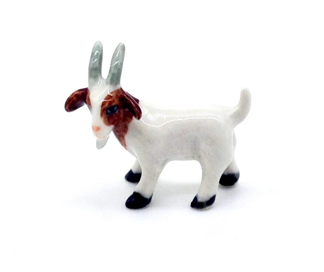 Miniature Ceramic Goat Funny Baby Animal Little White Brown Figure Tiny ...