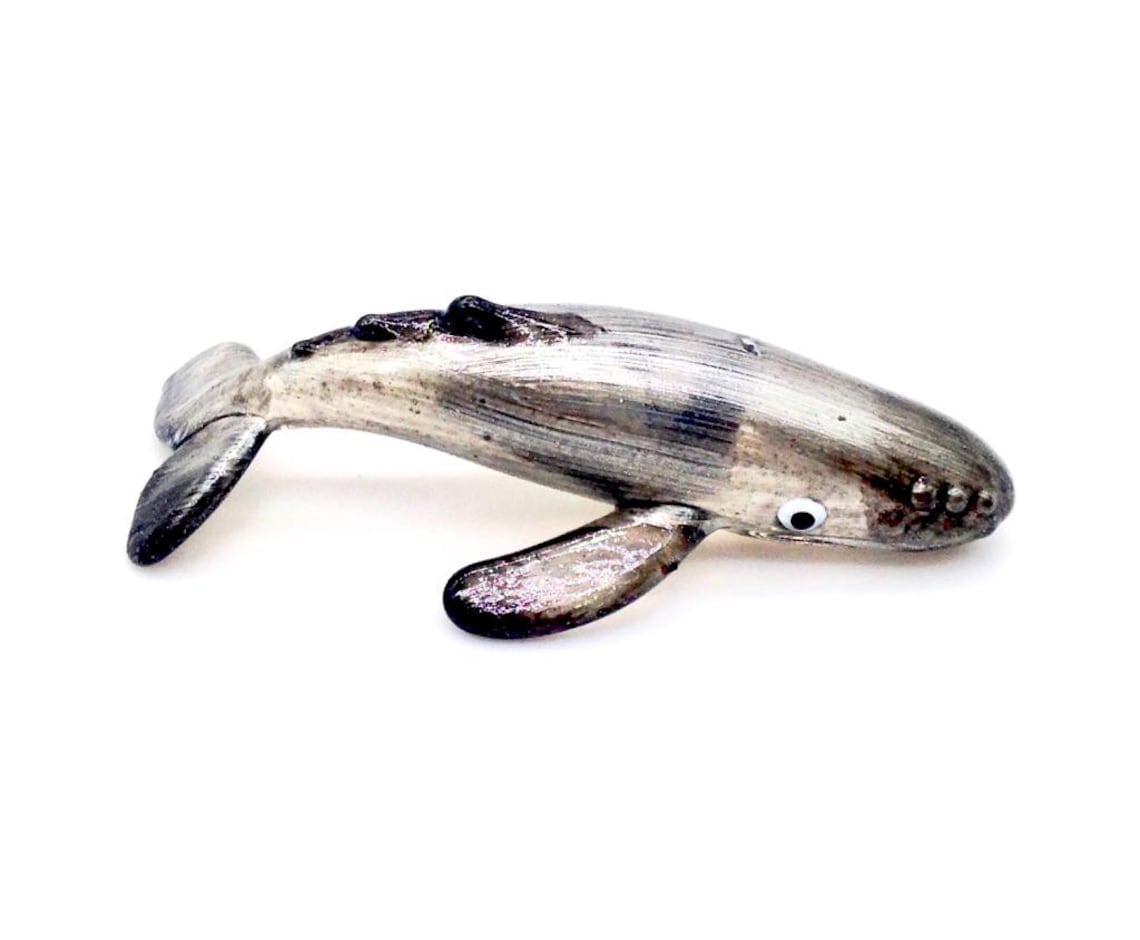 Hand Blown Glass Miniature Whale Fish Little Sea Ocean Animal Grey ...