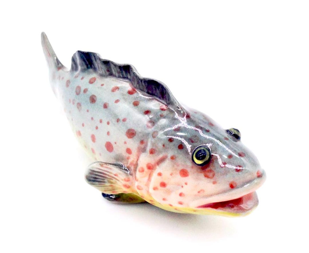 Miniature Ceramic Grouper Fish Sea Animal Cute Little Grey Pink ...