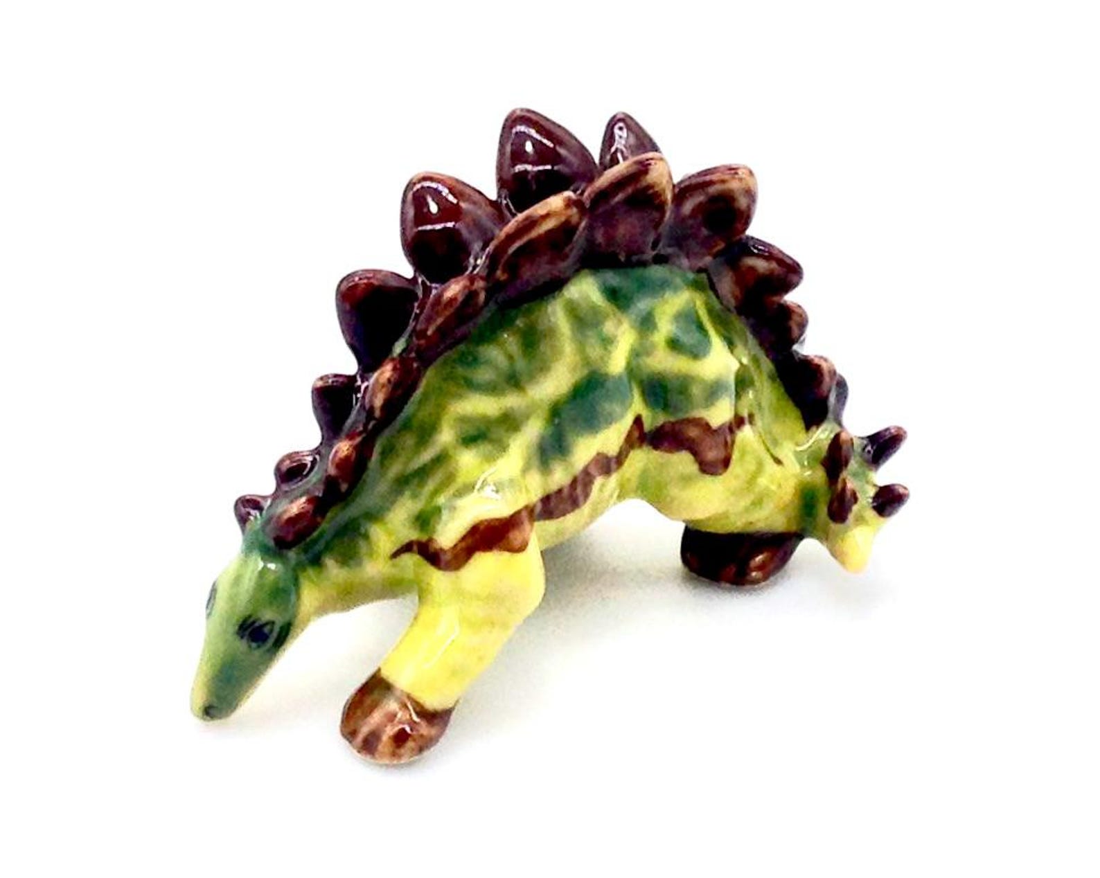 Miniature Ceramic Dinosaur Stegosaurus Small Dino Animal Little Green ...