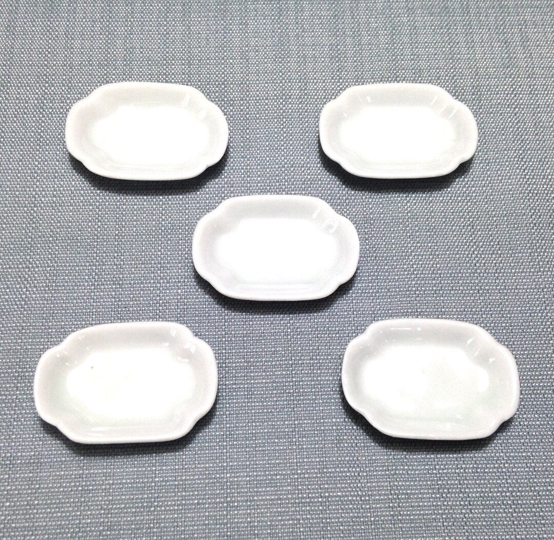 Miniature Dollhouse Plates Set 5 Dishes Hand Made White Ceramic Supply ...