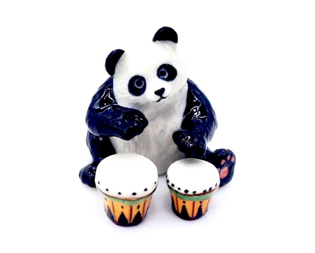 Miniature Ceramic Panda Bear Animal Musician Play Bongos Drums Cute ...