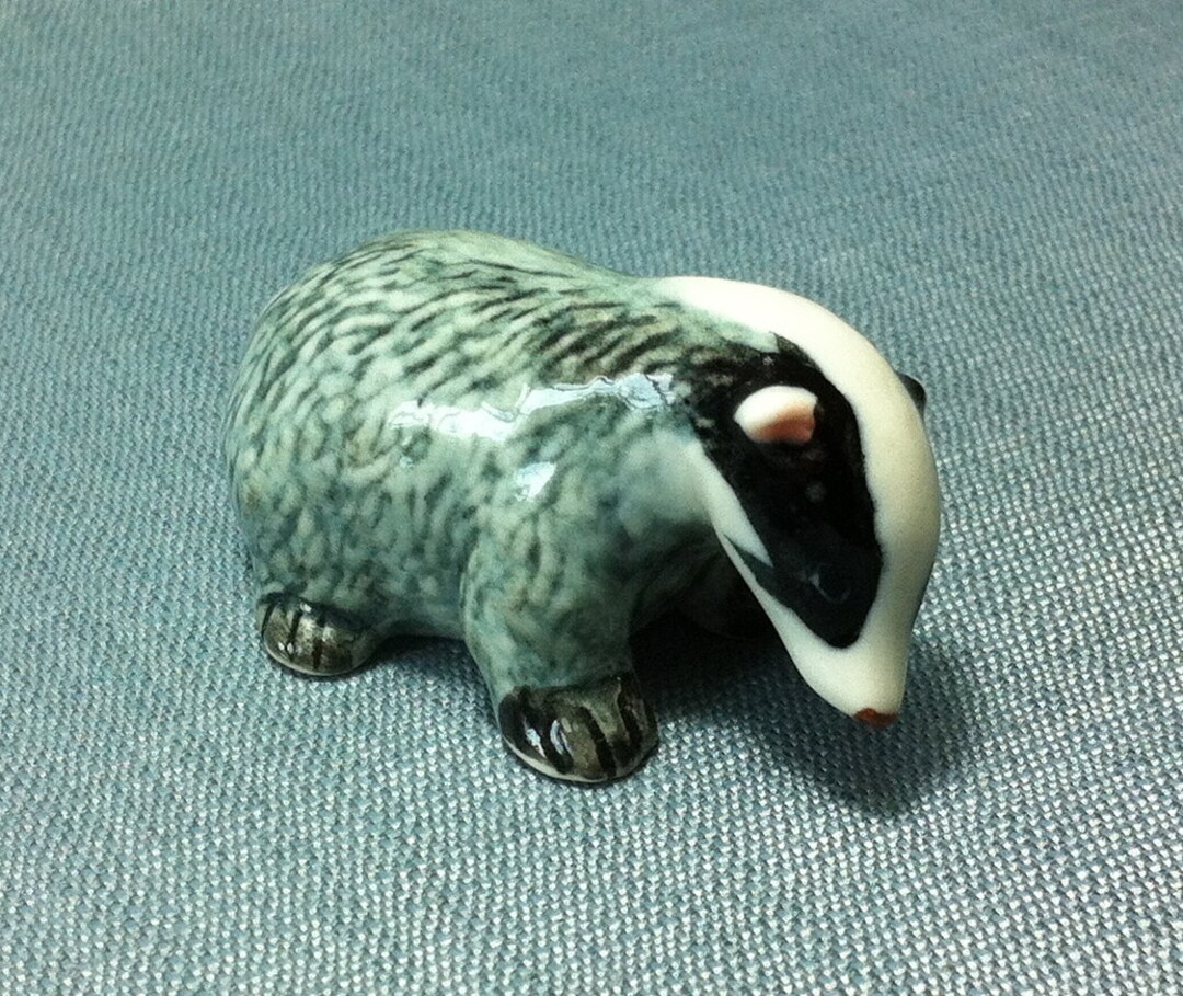 Miniature Ceramic Badger Sitting Animal Cute Little Grey White Black ...