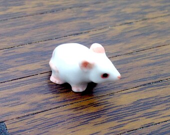 Miniature Ceramic Rat Mouse Standing Animal Cute Little White Figurine ...