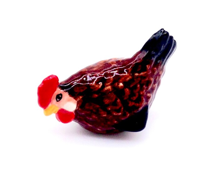 Miniature Ceramic Hen Chicken Rooster Animal Cute Little Brown Red ...