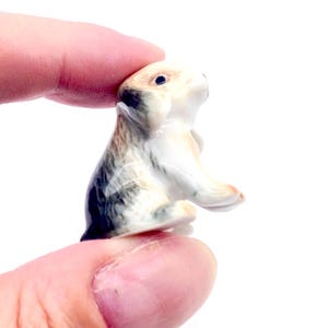 Miniature Ceramic Rabbit Bunny Animal Little Brown Black Figurine Funny ...