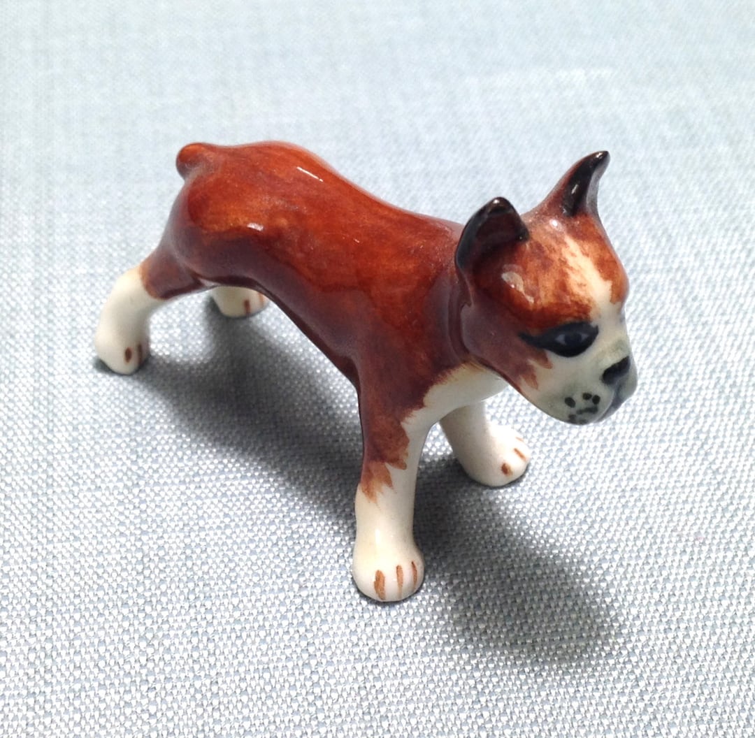 Miniature Ceramic Boston Terrier Dog Animal Cute Little White Brown ...